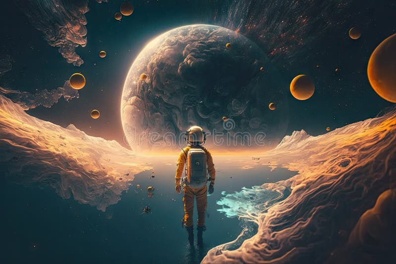 Artistic Astronaut, Surrounded by Breathtaking View of the Solar System ...