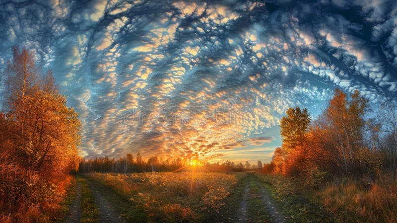 Artistic Autumn Sky Abstract Cloud Patterns and Sunset Colors in Wide ...