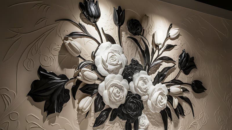 3D Black and White Floral Background with Elegant Depth Stock ...