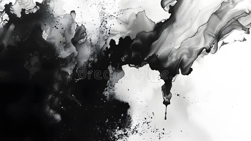 Monochrome Abstract Ink Flow Designs with Splash Elements Stock Image ...