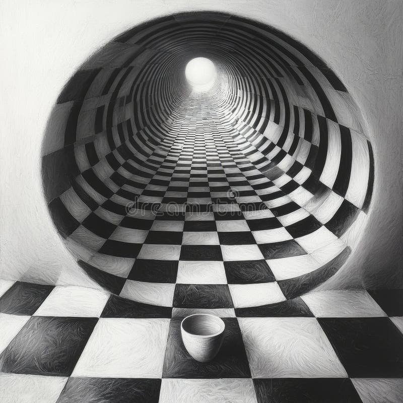 Artistic Black and White Optical Illusion with a Checkered Floor Design ...