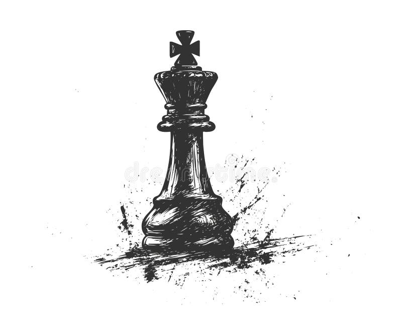 Artistic Black and White Sketch of a Chess King Piece. Stock Vector ...