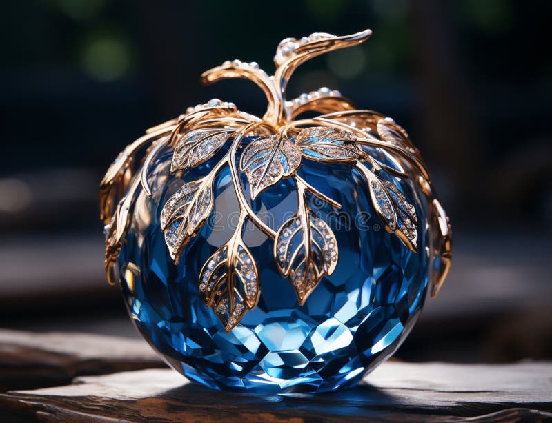 Artistic Blue and Gold Glass Apple. AI Generated Stock Illustration ...