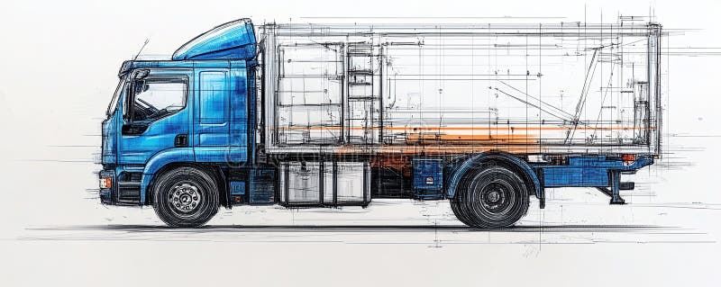 Artistic Blueprint Illustration of a Truck in Profile View Stock Photo ...