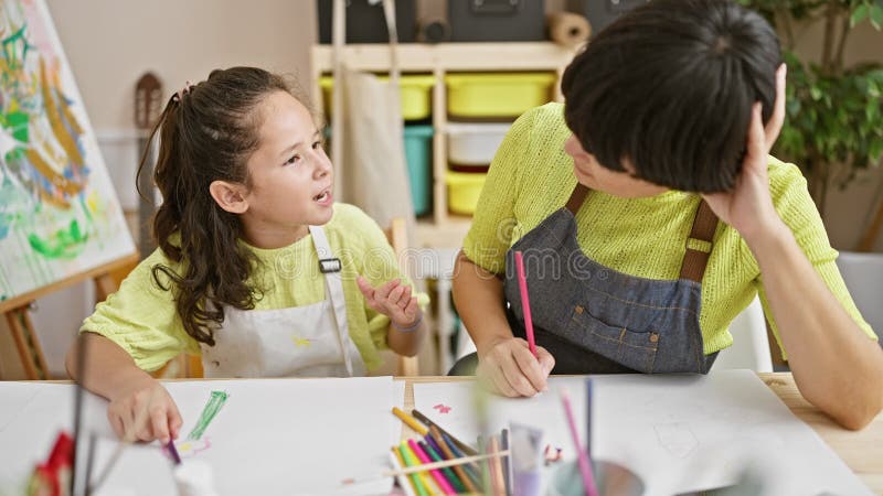 Artistic Bonding, Teacher and Student Together Draw, Speaking ...