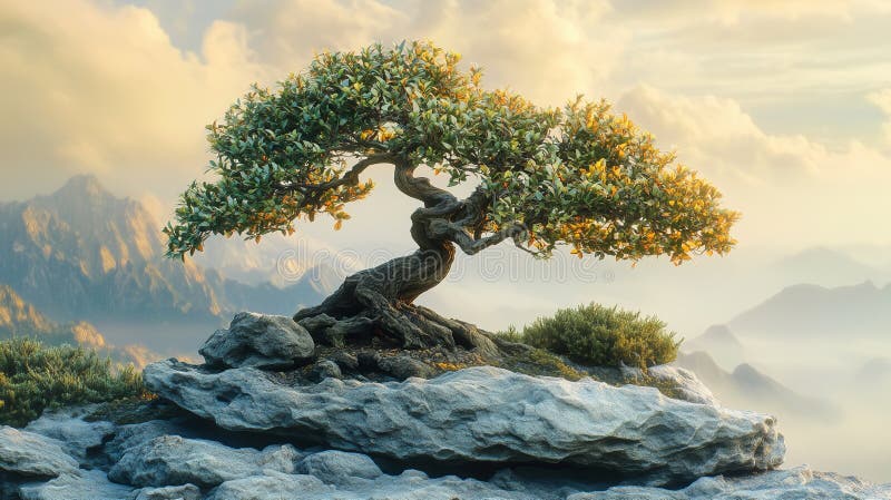 Artistic Bonsai Tree in Rocky Garden Setting Stock Photo - Image of ...