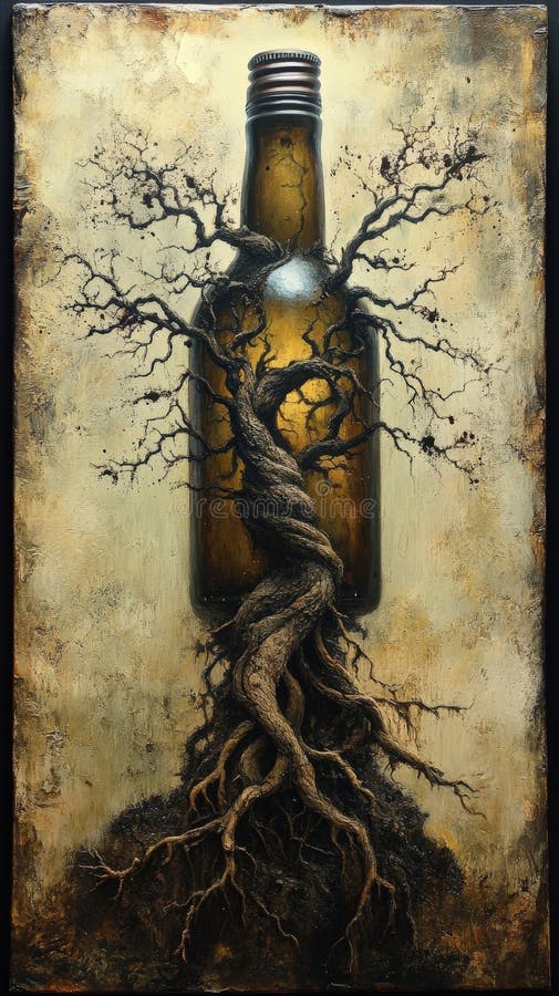 Artistic Bottle with Intertwined Tree Roots Stock Image - Image of ...