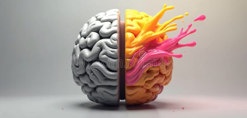 Artistic Brain Split in Halves Shows Contrast. One Grayscale Side ...