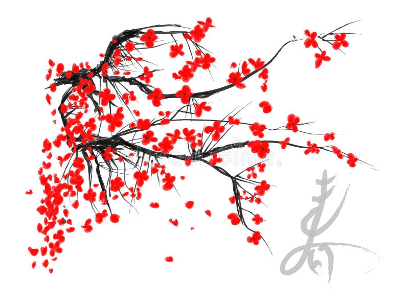 Artistic Branch Cherry Blossom Tree Isolated on White Background ...