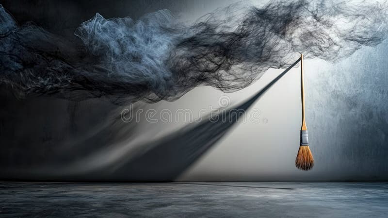 Artistic Brush in Midair Dimly Lit Studio Conceptual Photography ...