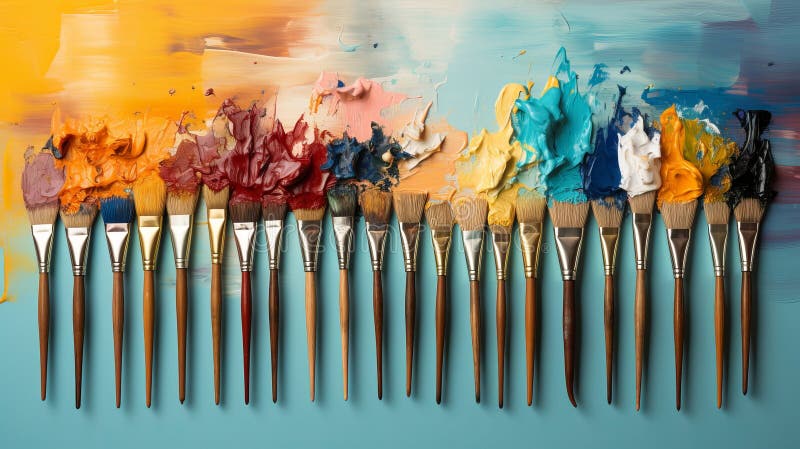 An Artistic Brush Smeared with Paint of Different Colors. Stock ...