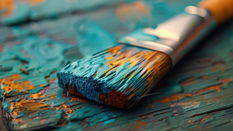 Artistic Brush Stirring Vibrant Paint. Creative Process in Action Stock ...