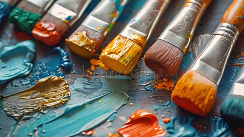 Artistic Brushes and Vibrant Paint Strokes Creating a Colorful ...