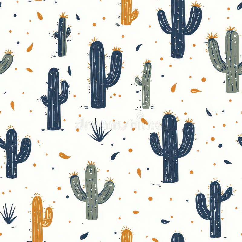 Artistic Cactus Pattern Featuring Various Cacti Shapes and Designs ...