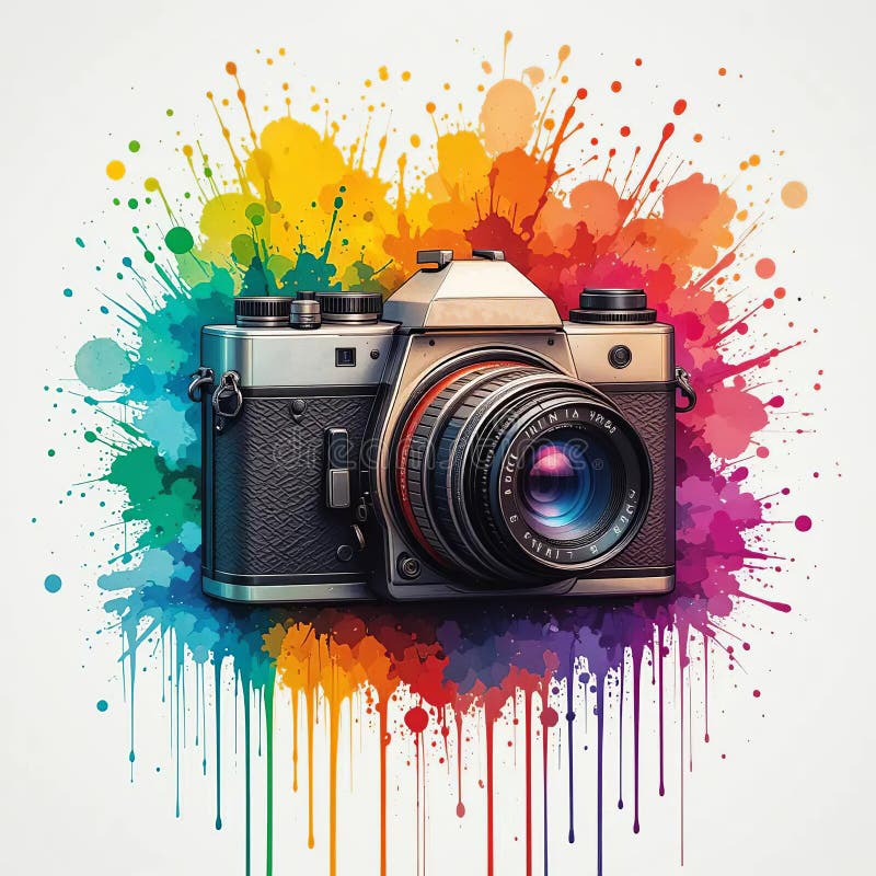 Creative Camera with Colorful Paint Drips Stock Illustration ...