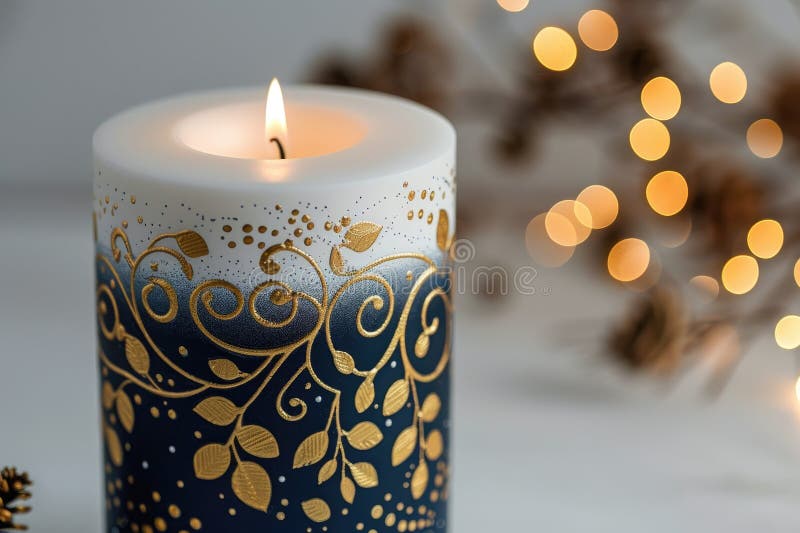Artistic Candle with Gold and Blue Abstract Design Stock Illustration ...