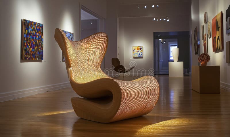 Artistic Chair Design in Modern Gallery, Illuminated with Warm Light ...