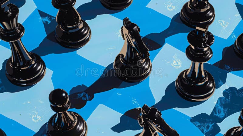 Artistic Chess Board with Black Pieces in Dramatic Lighting for ...