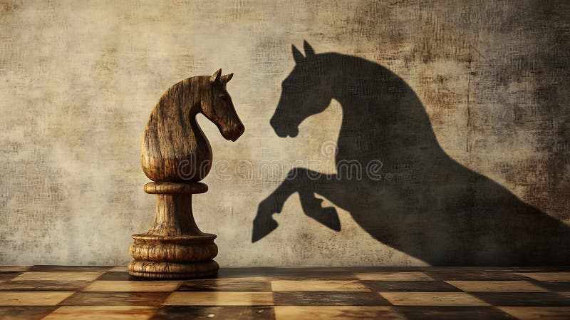 Artistic Chess Knight Piece with Shadow on Checkered Floor Stock ...