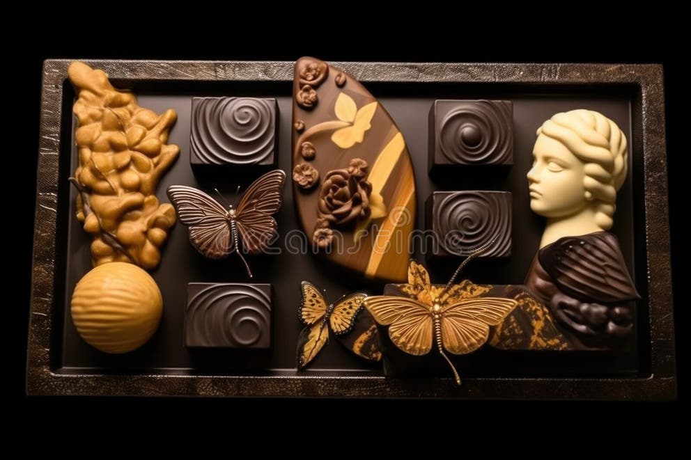 Artistic Chocolate Praline Designs on a Tray Stock Photo - Image of ...