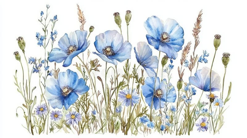 Artistic Circular Frame with Delicate Blue Watercolor Wedding Flowers ...