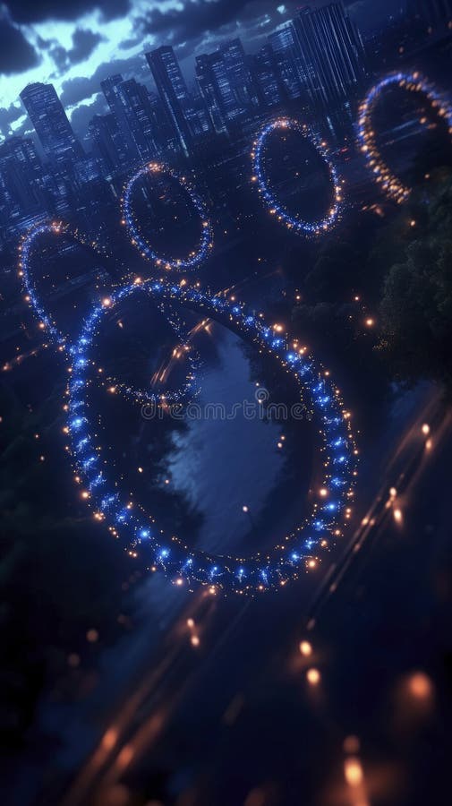 Artistic Circular Light Patterns Over Urban River Stock Illustration ...