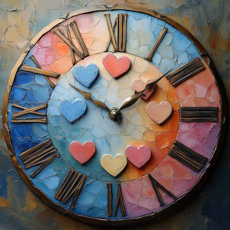 Artistic Clock with Hearts and Colorful Background Design Stock Photo ...