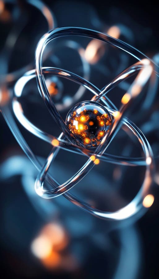 Artistic Close Up of an Atom Showcasing Nucleus and Rotating Electrons ...