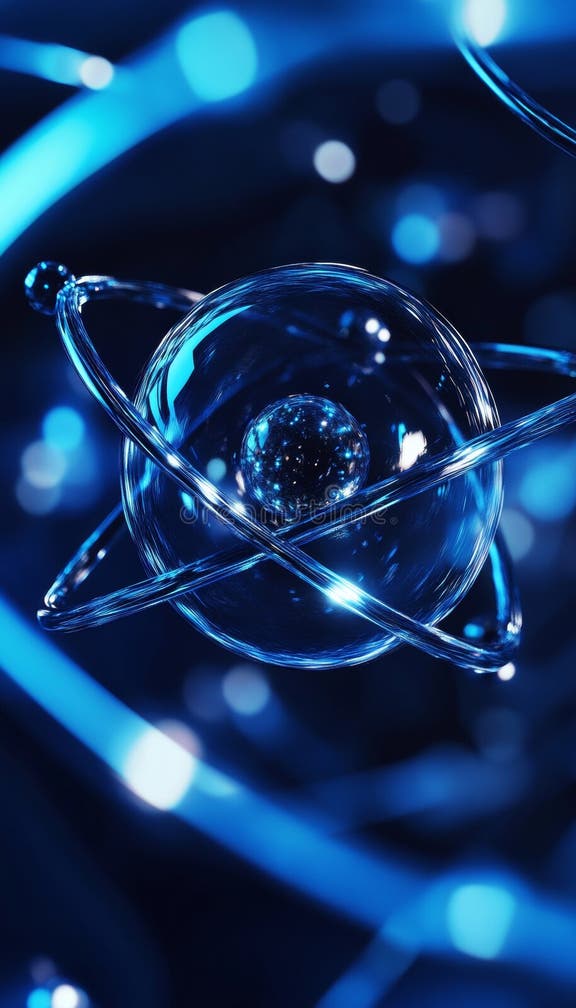 Artistic Close Up of an Atom Visualizing Nucleus and Rotating Electrons ...