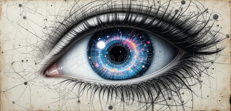 Artistic Close-up of an Eye Dissolving into Abstract Particles Stock ...