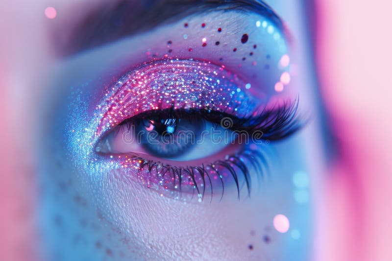 Artistic Close Up of an Eye with Pink Glitter Makeup, Captured in a ...