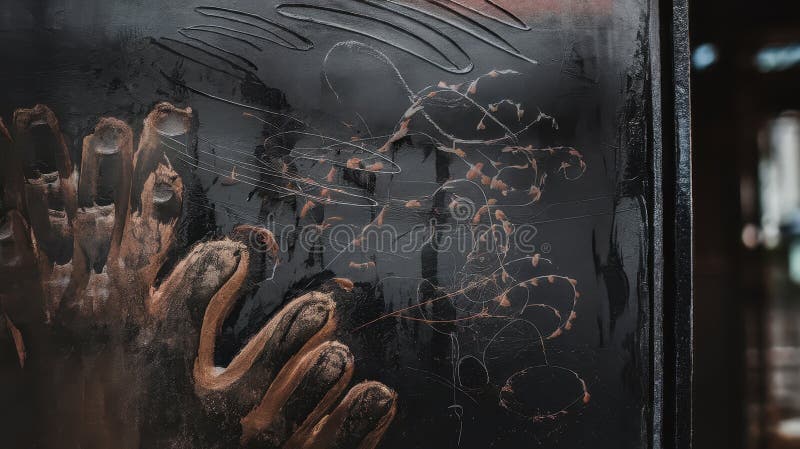 Artistic Close-up of Handprints Etched in a Dark Surface, Showcasing ...