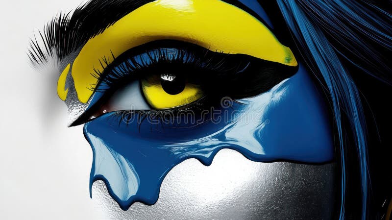 Abstract Eye Makeup, Blue and Yellow Paint Dripping Stock Illustration ...
