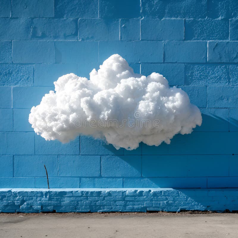 Artistic Cloud Installation Against a Bright Blue Wall Creating a ...