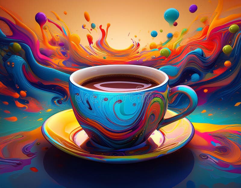 Artistic Coffee Cup Illustration with a Bold and Colorful Background ...