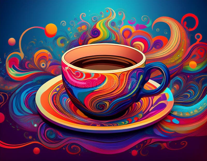 Artistic Coffee Cup Illustration with a Bold and Colorful Background ...
