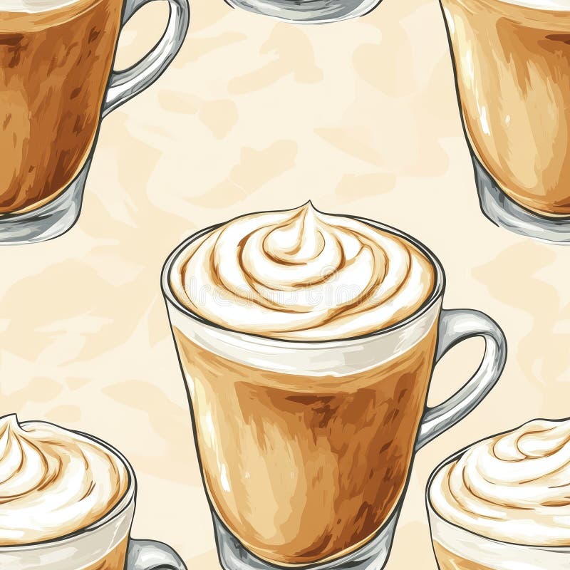Artistic Coffee Latte Seamless Pattern for Print Design Stock ...