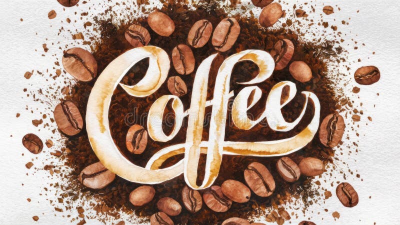 Artistic Coffee Lettering Surrounded by Scattered Coffee Beans on ...