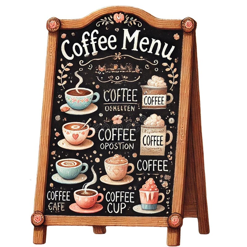 Artistic Coffee Menu Display Featuring Various Coffee Types Stock ...
