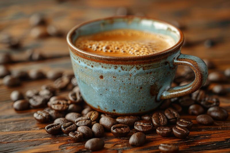 Artistic Coffee Still Life Featuring a Cup of Coffee and Scattered ...