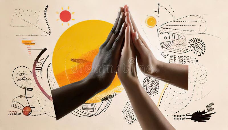 Artistic Collage Depicting Unity and Diversity through High Five Stock ...