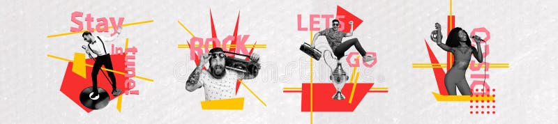 Stylish Collage of Modern Vibrant Artistic Designs Featuring People in ...