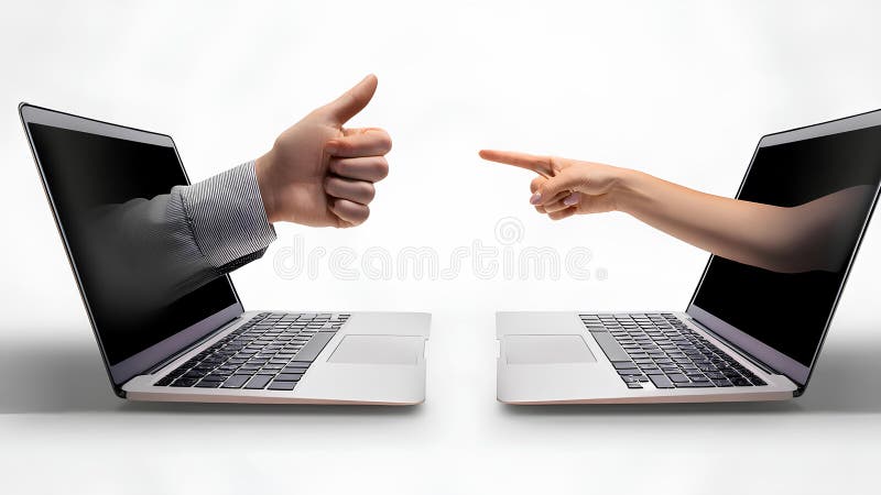 An Artistic Collage of a Hand Emerging from a Laptop Screen, Pointing ...