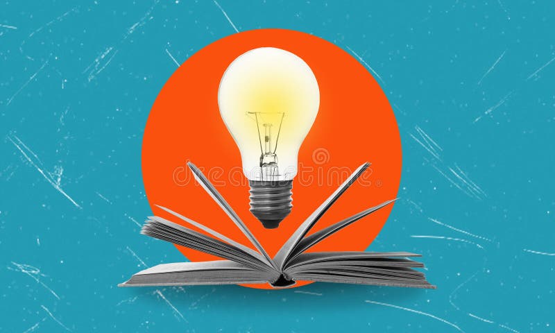 Artistic Collage, a Light Bulb Above an Open Book Stock Photo - Image ...