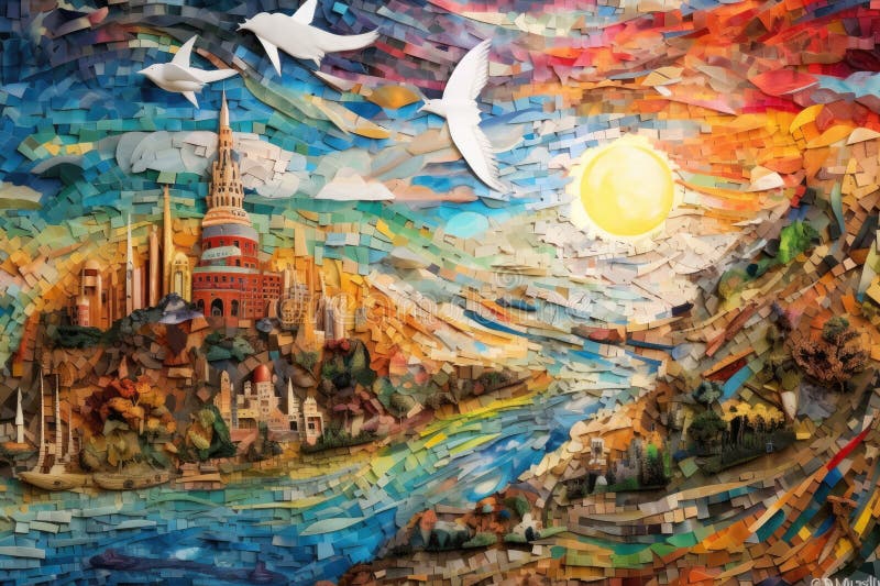 Artistic Collage Mosaic: Captivating Panorama Created through an ...