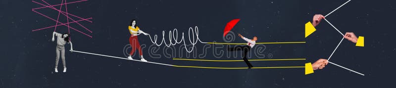 Creative Artistic Collage Depicting Individuals Balancing on Abstract ...