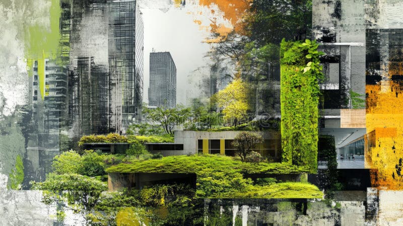 Artistic Collage of Urban Greenery in a Modern Cityscape Stock Image ...