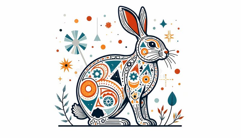 An Artistic and Colorful Illustration of a Rabbit Adorned with ...
