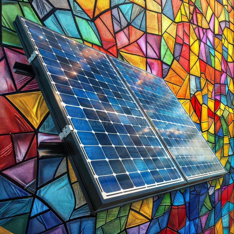 Stained Glass Solace: Solar Panels in Color, Generative Ai Stock ...