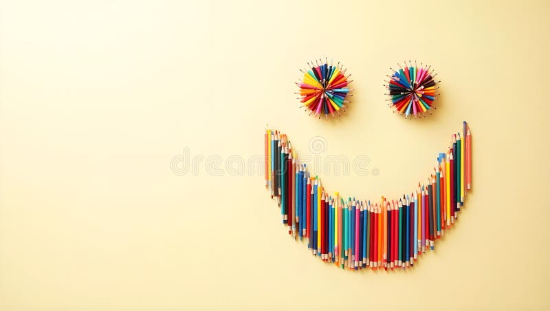 Artistic Composition of Classroom Items Arranged into a Smiley Face ...